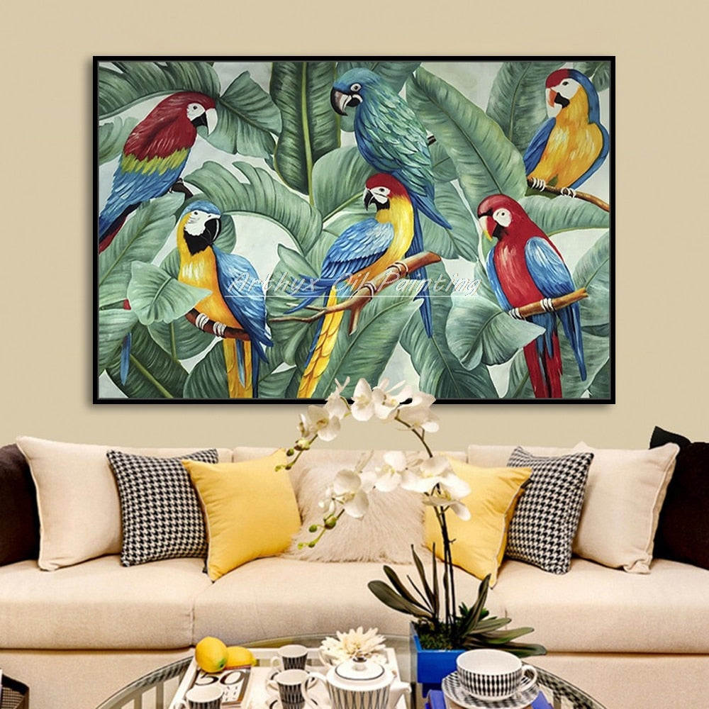 Large Size Hand Painted Parrot Animals Oil Paintings Modern Abstract C ...