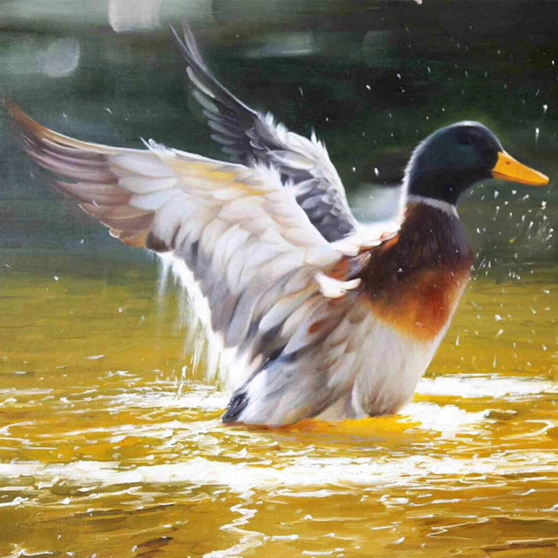 100% Hand painted Golden realistic duck Art Painting On Canvas Wall Ar ...
