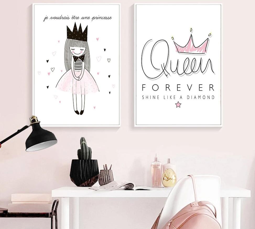 Watercolor Cartoon Girl Motivational Quotes Posters and Prints Wall Ar ...