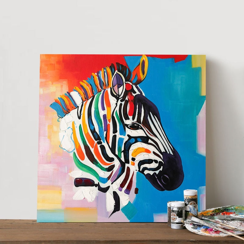 100% Hand Painted Colorful Zebra Head Art Oil Painting On Canvas Wall ...