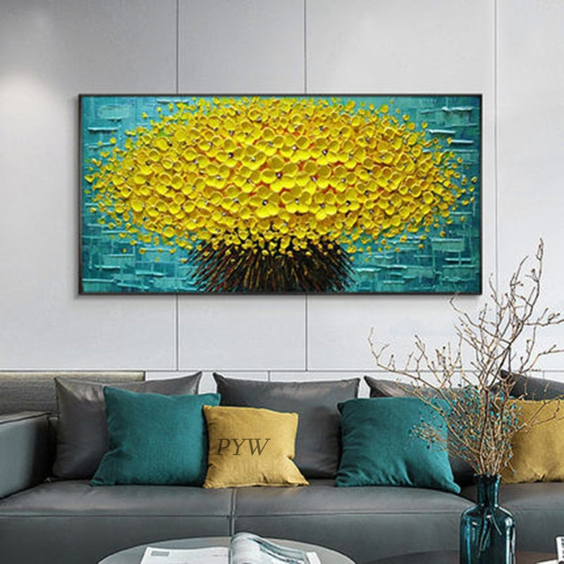 Modern Handpainted Abstract Large Gold Money Tree Flower 3d Oil Painti ...